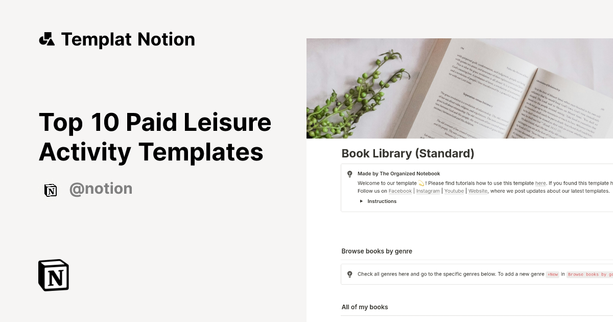 Top 10 Paid Leisure Activity Templates | Notion Marketplace Templat