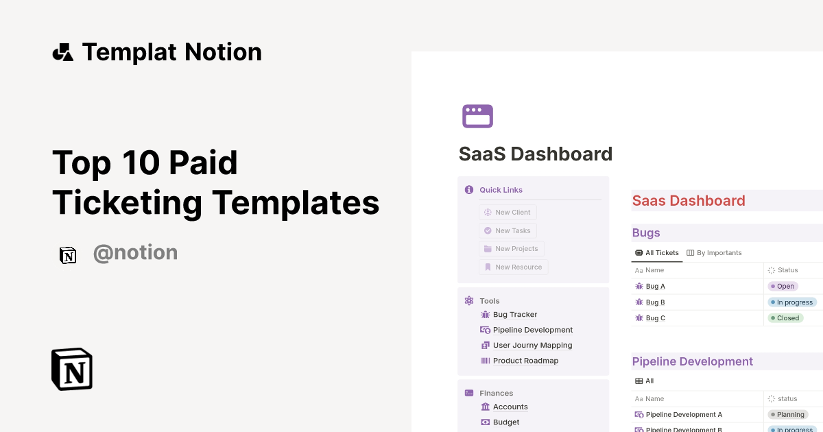 Top 10 Paid Ticketing Templates | Notion Marketplace Templat