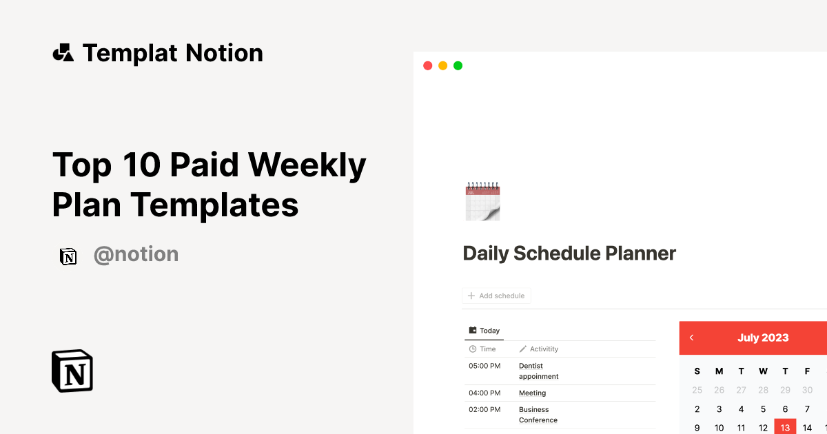 Top 10 Paid Weekly Plan Templates | Notion Marketplace Templat