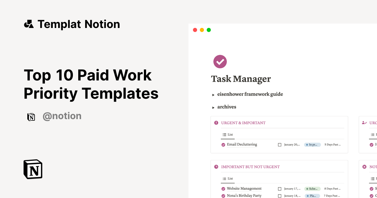 Top 10 Paid Work Priority Templates | Notion Marketplace Templat