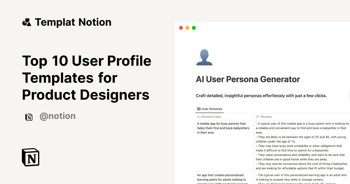 Top 10 User Profile Templates for Product Designers | Notion ...