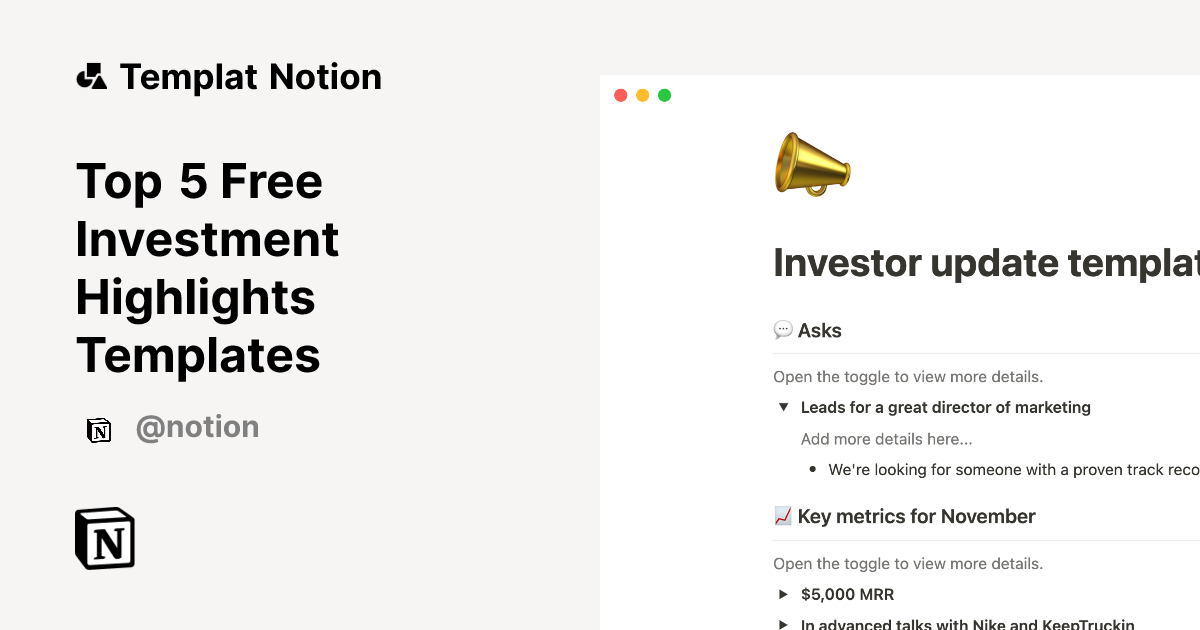 Top 5 Free Investment Highlights Templates | Notion Marketplace Templat