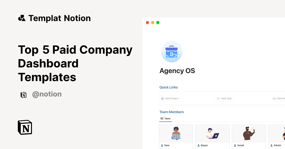 Top 5 Paid Company Dashboard Templates | Notion Marketplace Templat