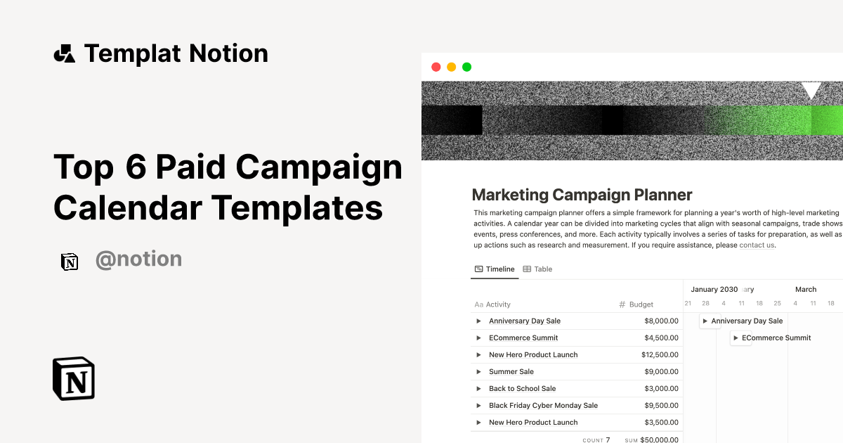 Top 6 Paid Campaign Calendar Templates | Notion Marketplace Templat