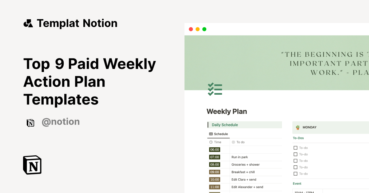 Top 9 Paid Weekly Action Plan Templates | Notion Marketplace Templat