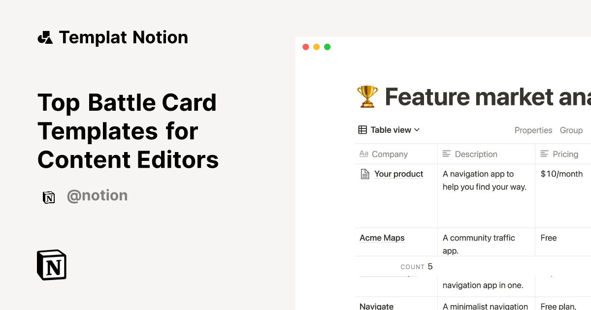 Top Battle Card Templates for Content Editors | Notion Marketplace Templat
