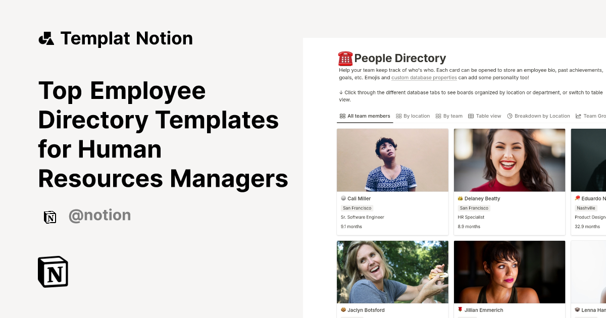 Top Employee Directory Templates for Human Resources Managers | Notion ...