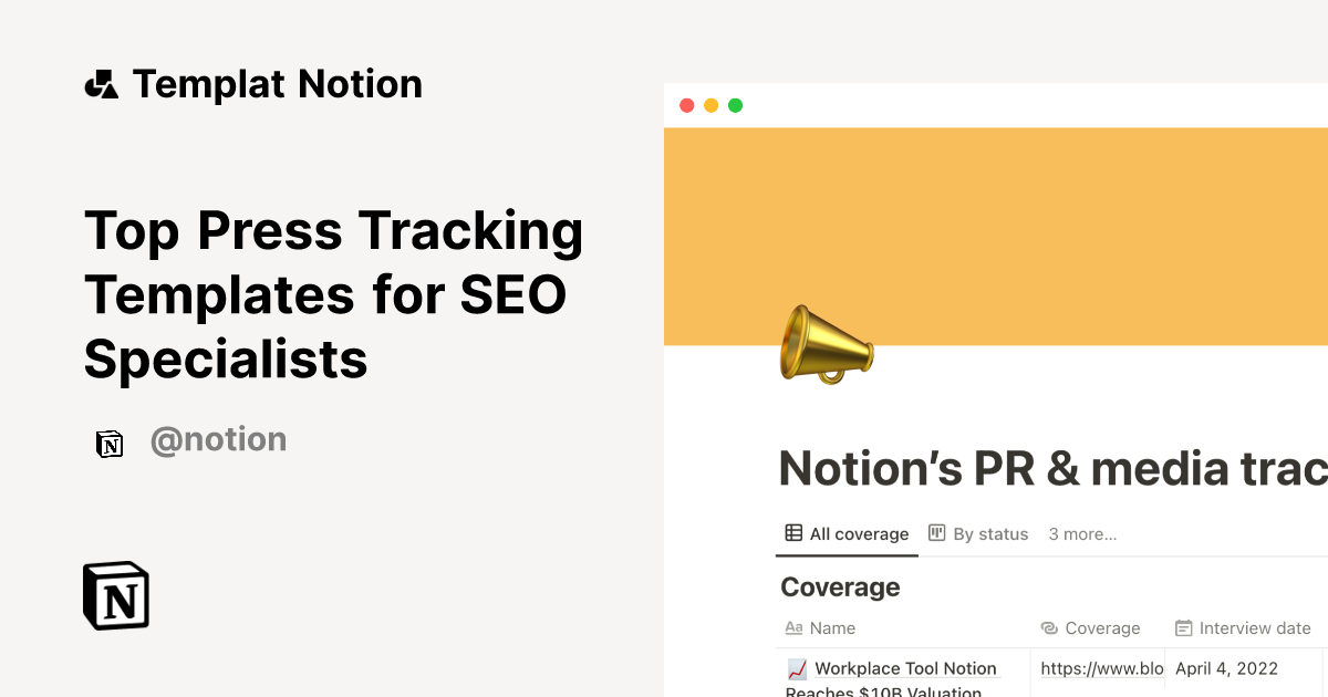 Top Press Tracking Templates for SEO Specialists | Notion Marketplace ...