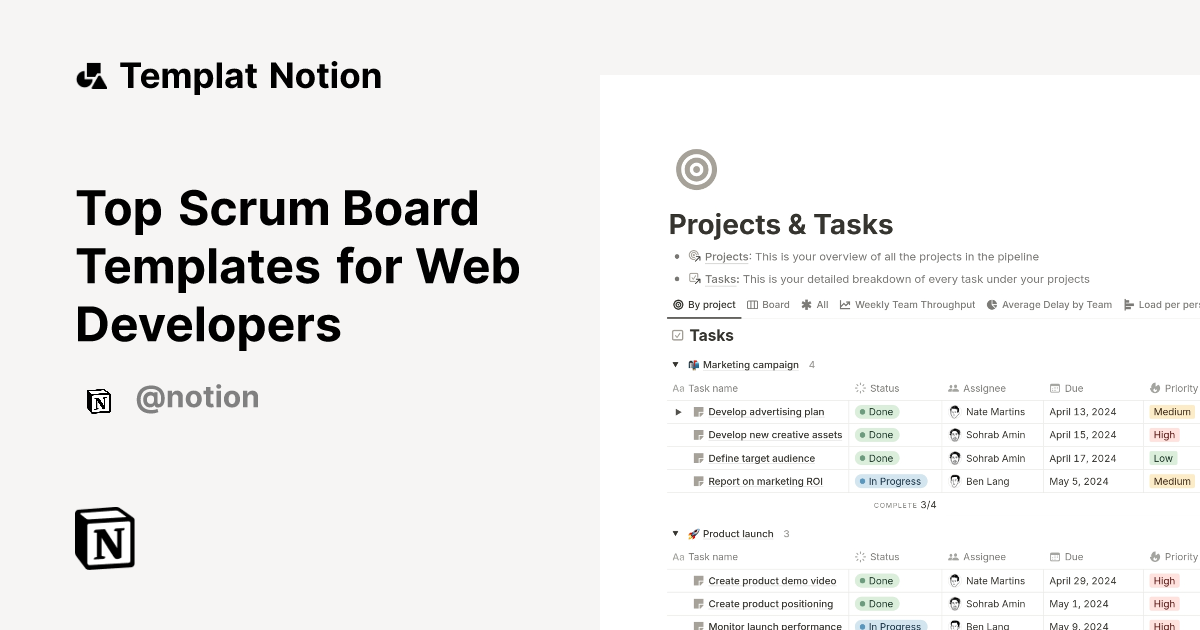 Top Scrum Board Templates for Web Developers | Notion Marketplace Templat