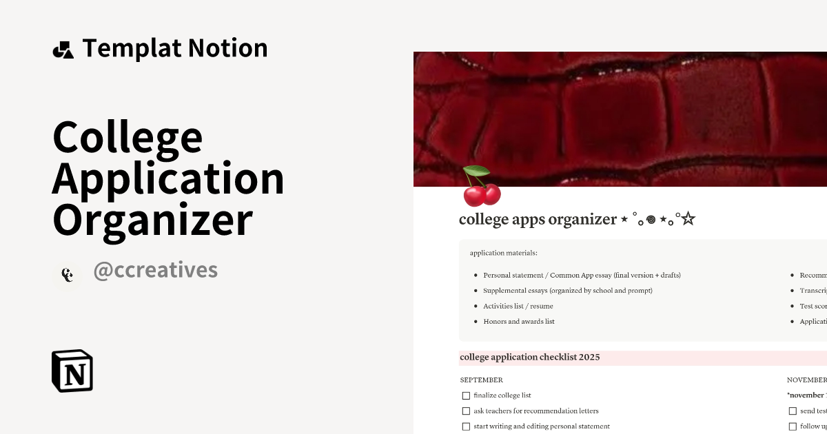 Templat College Application Organizer | Notion Marketplace