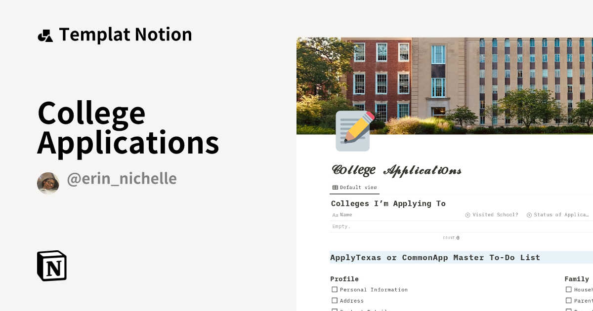 College Applications Templat oleh Erriestar | Notion Marketplace