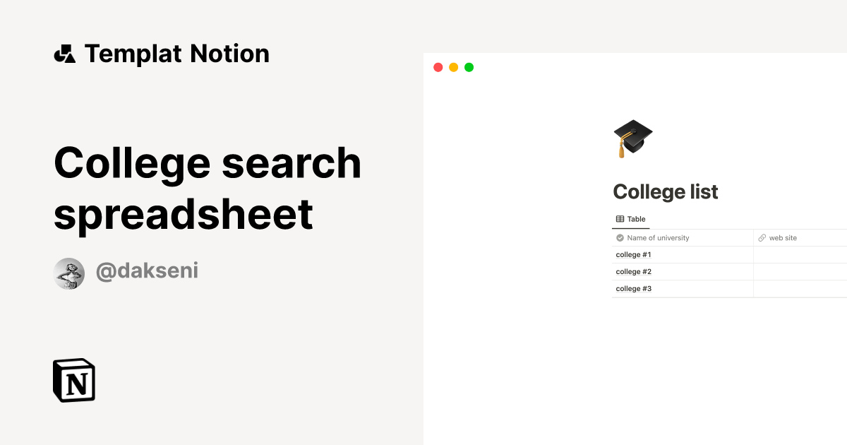College search spreadsheet Templat oleh da.kseni | Notion Marketplace