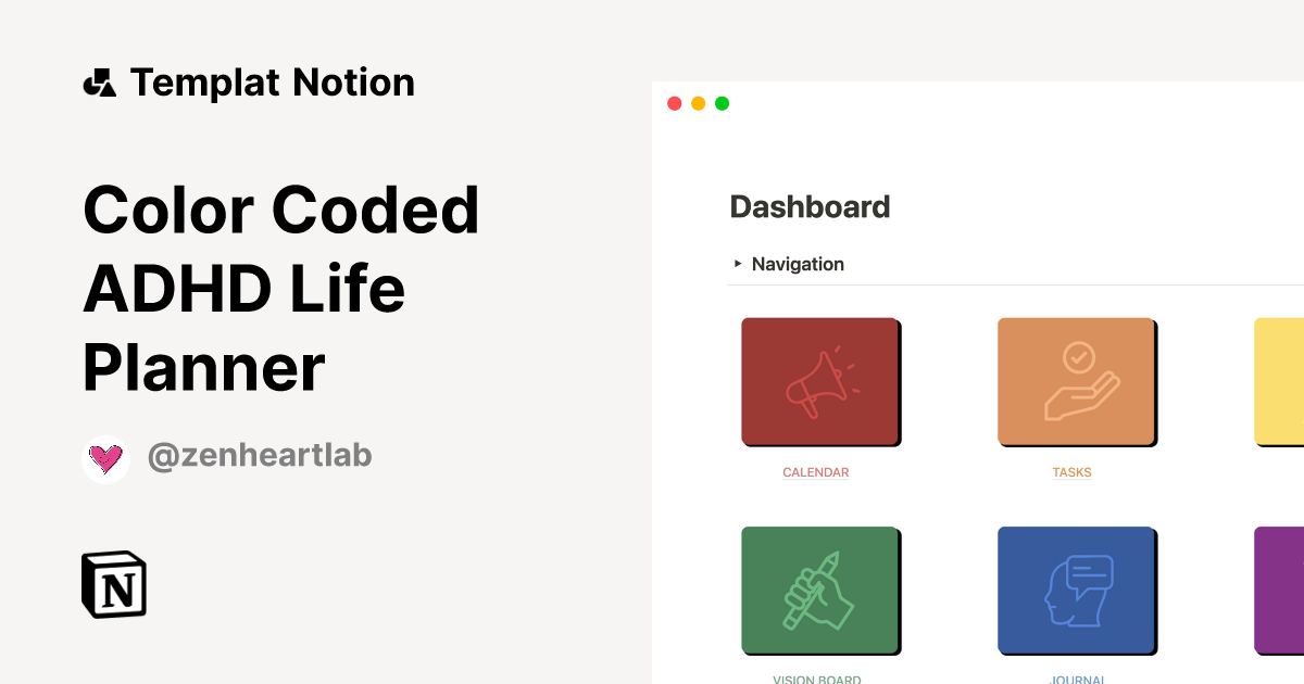 Templat Color Coded ADHD Life Planner | Notion Marketplace