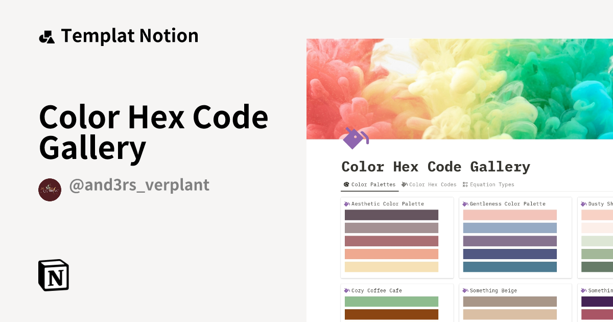 Color Hex Code Gallery Templat oleh And3rs Verplant | Notion Marketplace