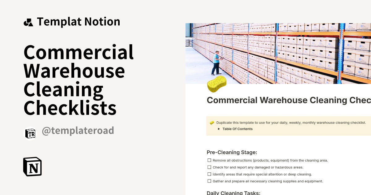 Commercial Warehouse Cleaning Checklists Templat oleh Template Road ...