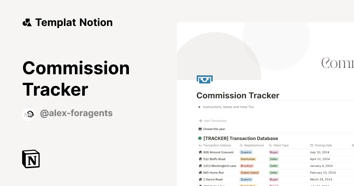 Commission Tracker Templat oleh Alex & Pumpkin | Notion Marketplace