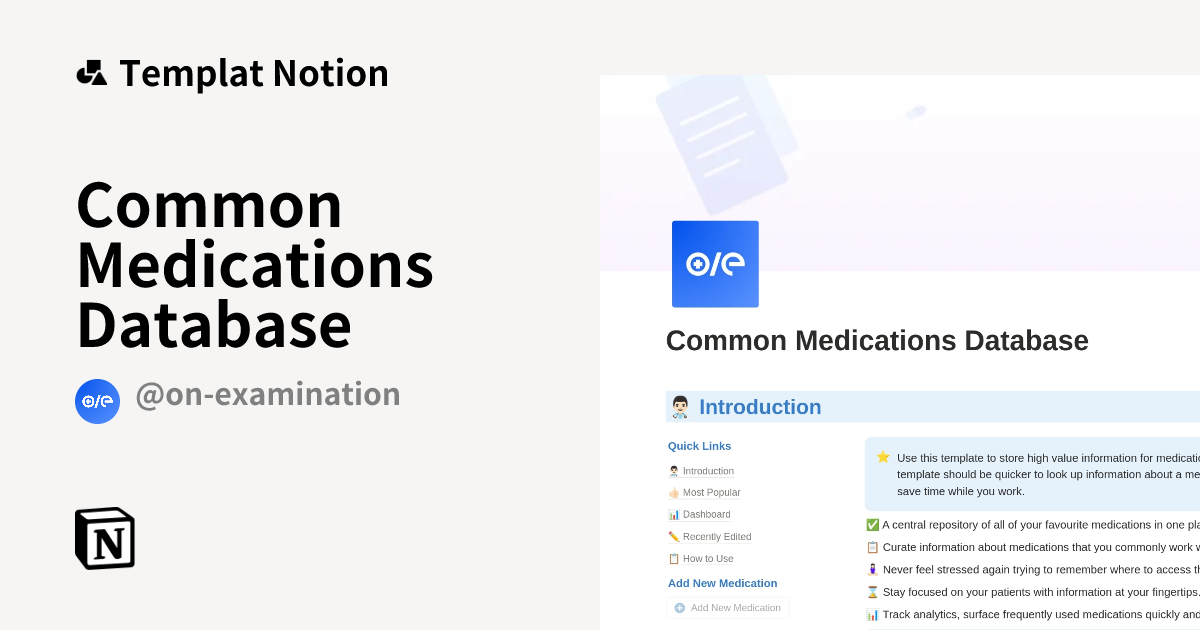 Common Medications Database Templat oleh O/E | Notion Marketplace