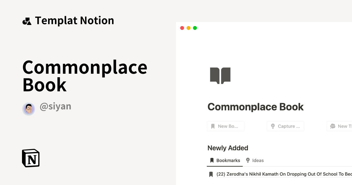 Templat Commonplace Book | Notion Marketplace