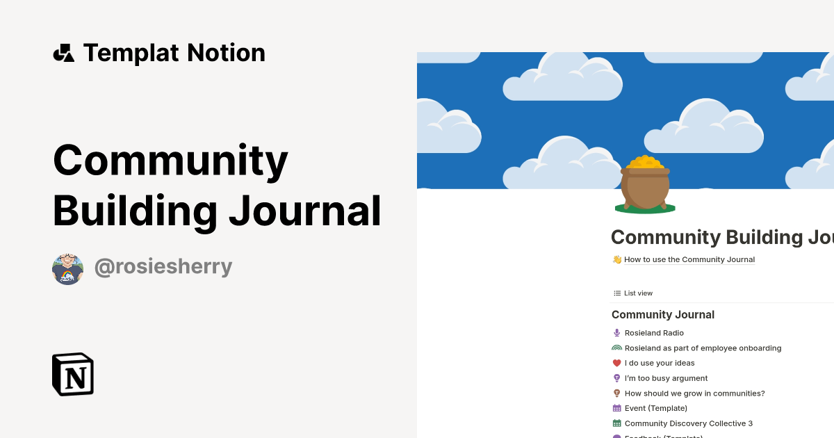 Community Building Journal Templat oleh Rosie Sherry | Notion Marketplace