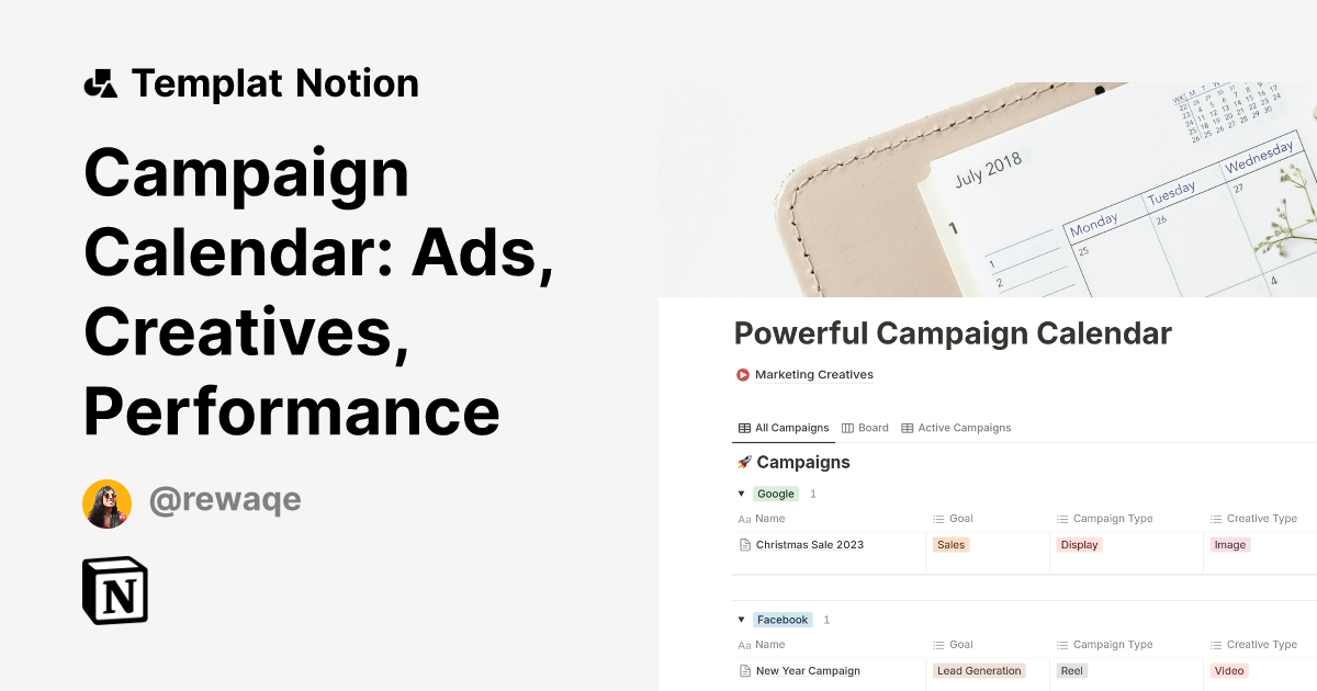 Campaign Calendar: Ads, Creatives, Performance Templat oleh Rewaqe ...