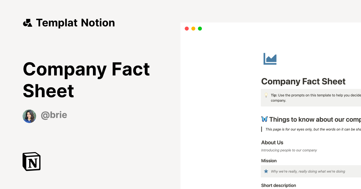 Templat Company Fact Sheet | Notion Marketplace