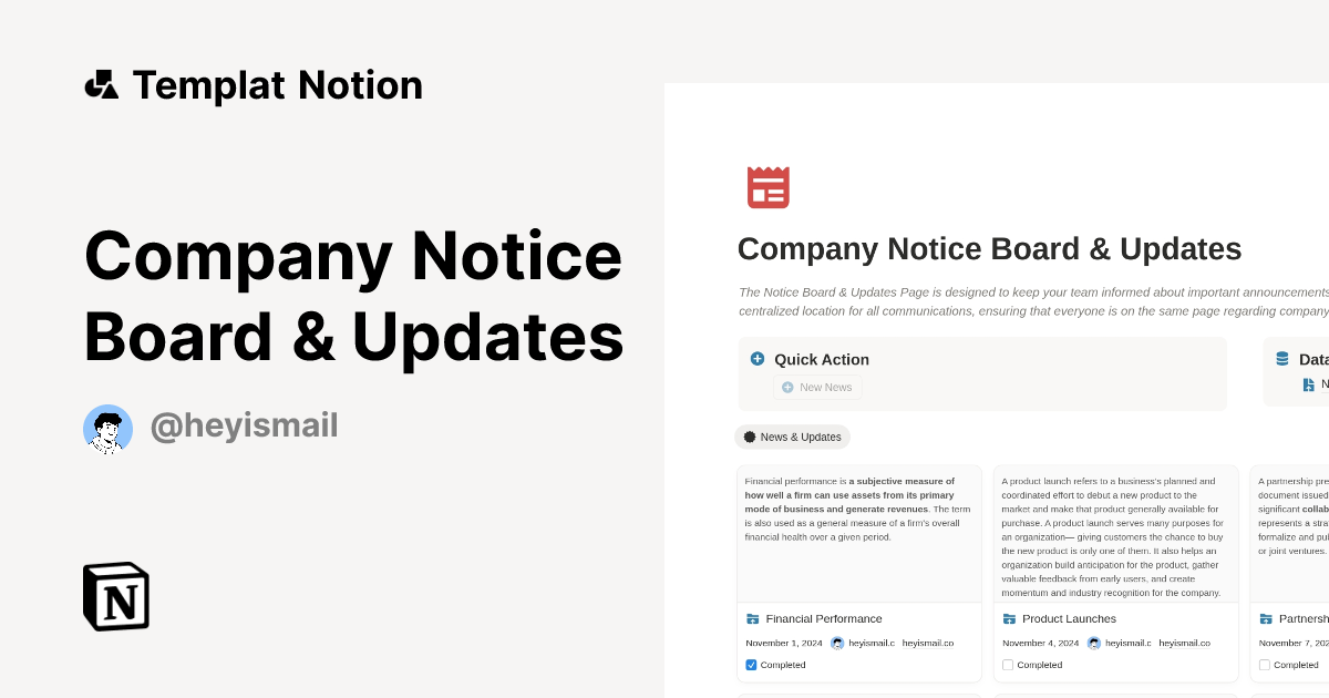 Templat Company Notice Board & Updates | Notion Marketplace