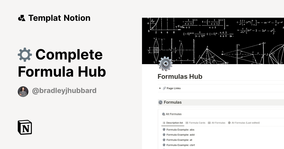 Templat ⚙ Complete Formula Hub | Notion Marketplace