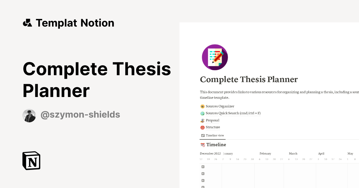 Templat Complete Thesis Planner | Notion Marketplace