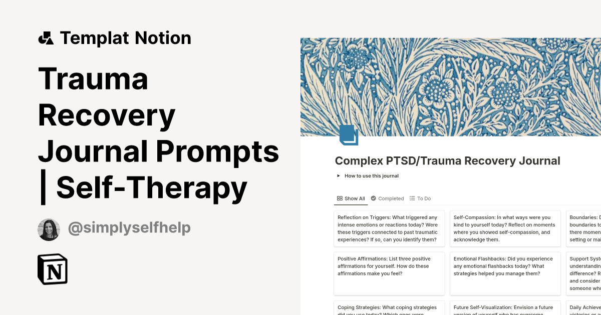 Templat Trauma Recovery Journal Prompts | Self-Therapy | Notion Marketplace