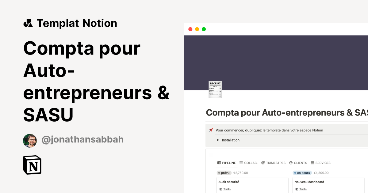 Templat Compta pour Auto-entrepreneurs & SASU | Notion Marketplace