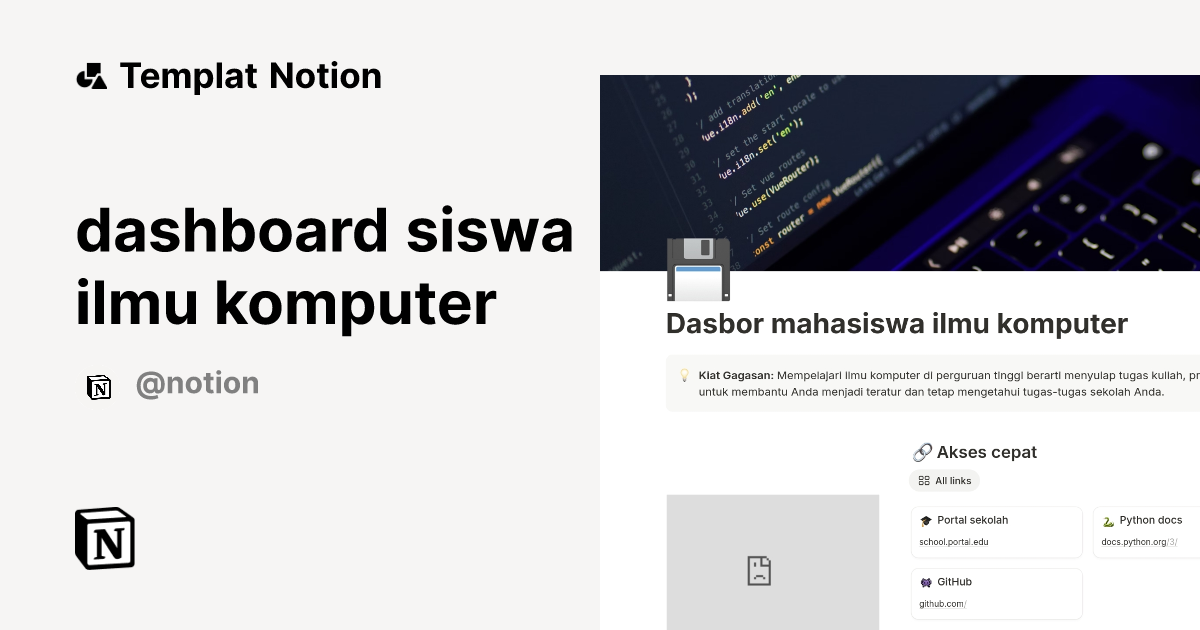 Templat dashboard siswa ilmu komputer 2025 | Notion Marketplace