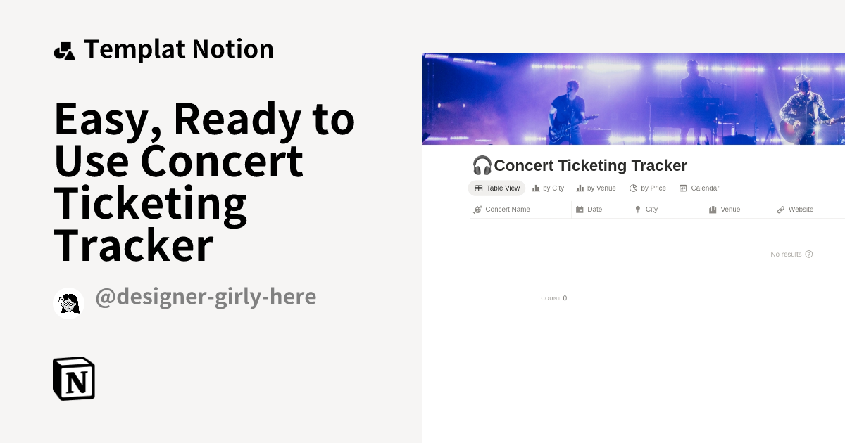 Templat Easy, Ready to Use Concert Ticketing Tracker | Notion Marketplace