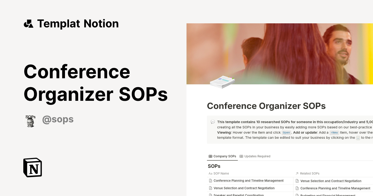 Conference Organizer SOPs Templat oleh SOPs | Notion Marketplace