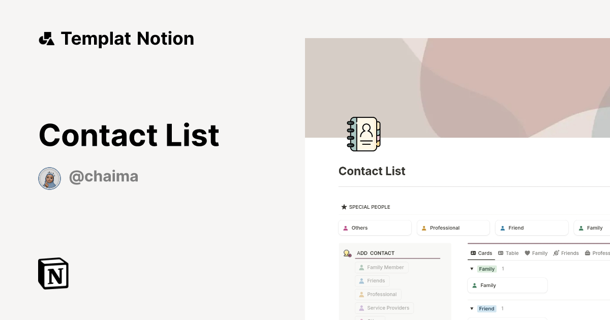 Contact List Templat oleh Chaima | Notion Marketplace