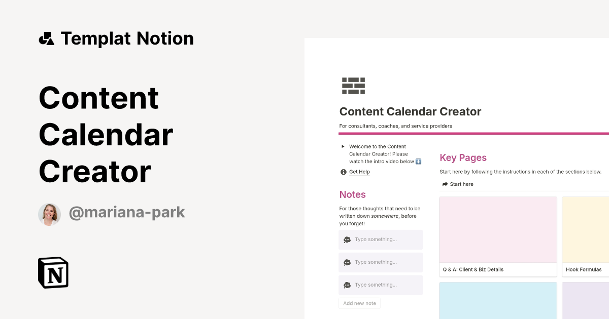 Templat Content Calendar Creator | Notion Marketplace