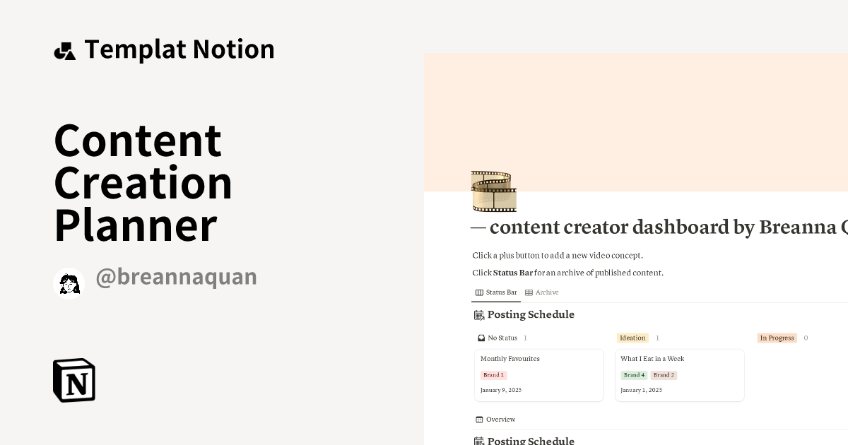Content Creation Planner Templat oleh Breanna Quan | Notion Marketplace