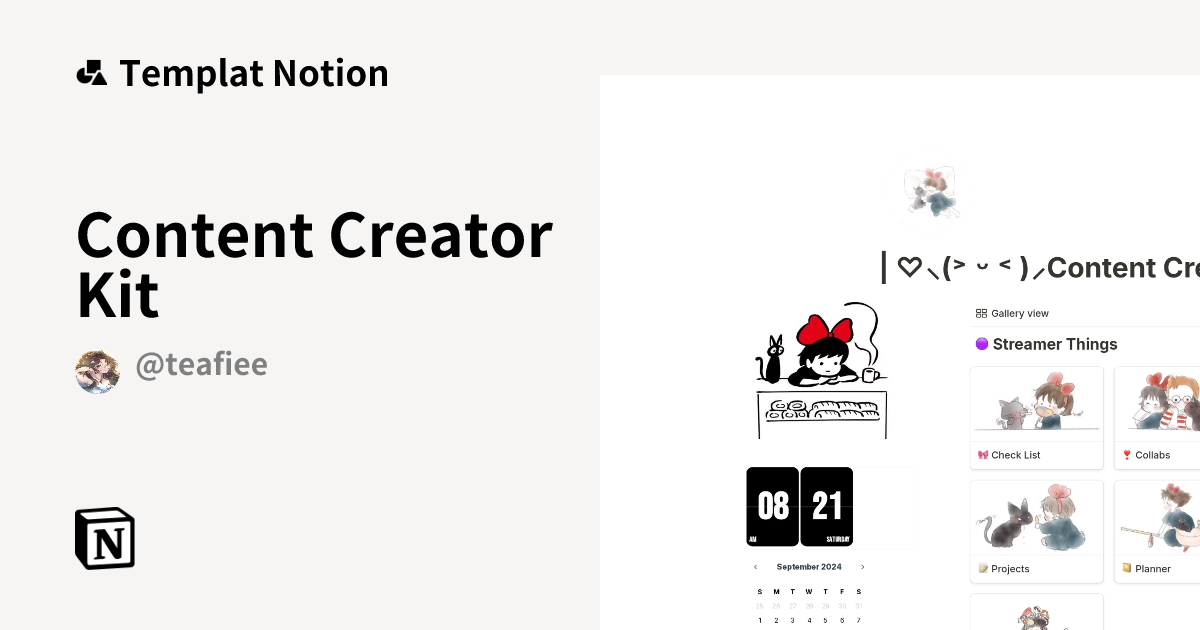 Content Creator Kit Templat oleh Teafiee | Notion Marketplace