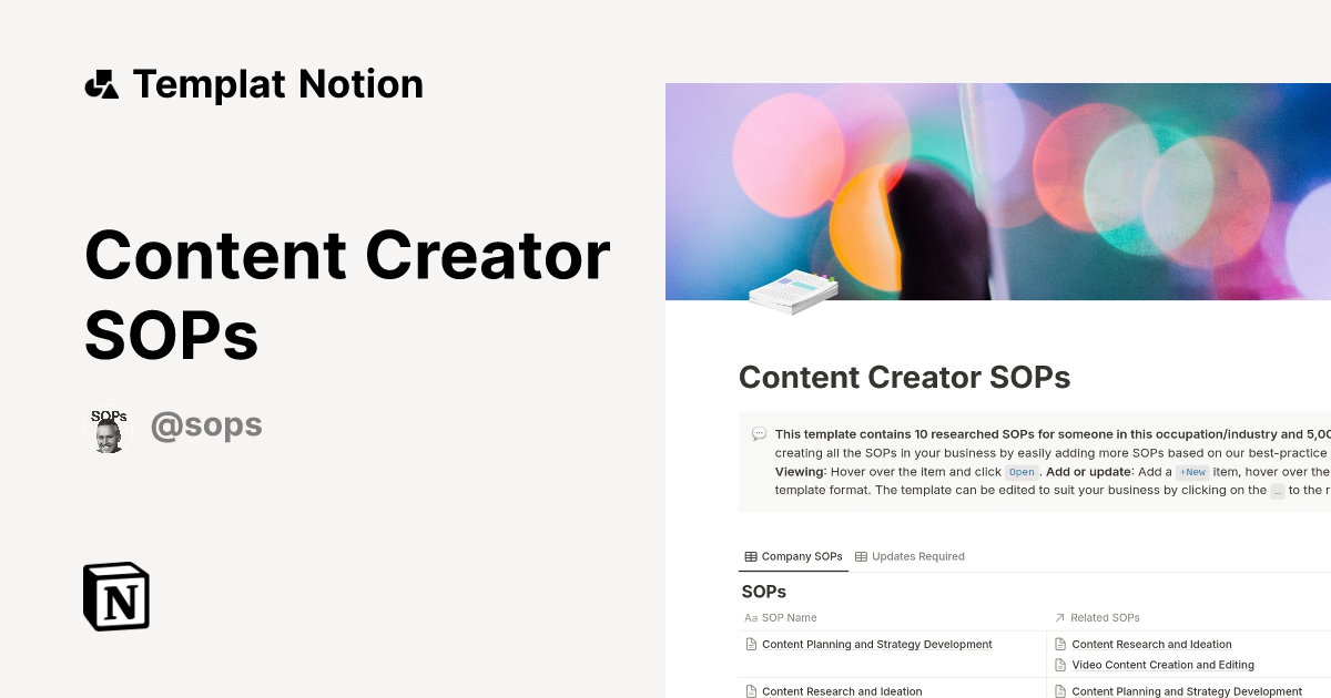 Content Creator SOPs Templat oleh SOPs | Notion Marketplace