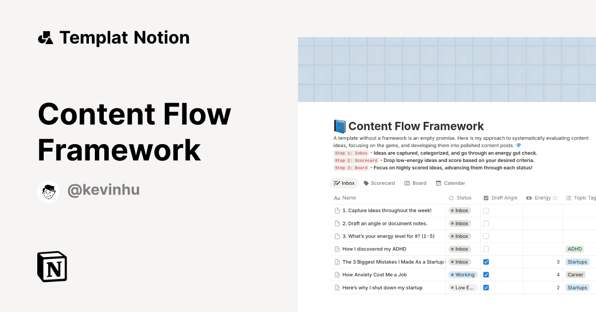 Templat Content Flow Framework | Notion Marketplace