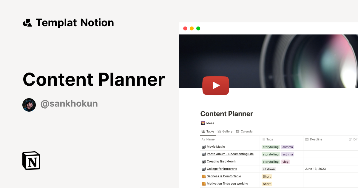Templat Content Planner | Notion Marketplace