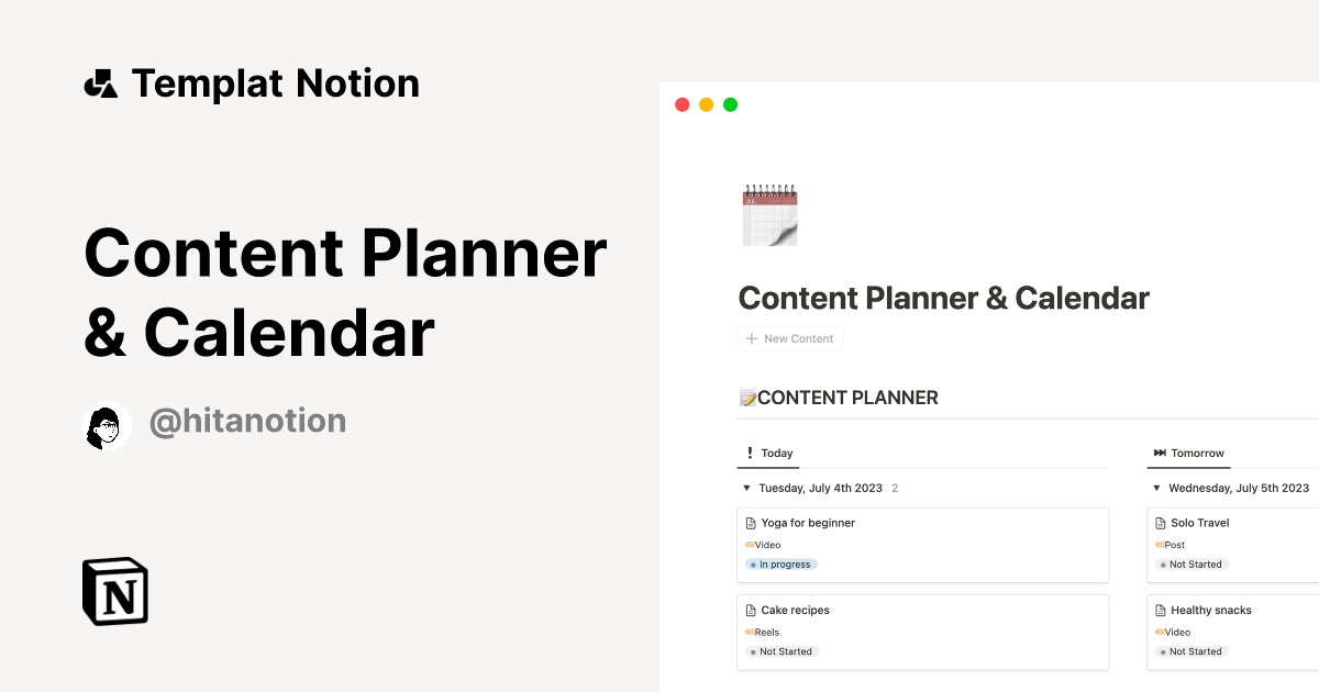 Content Planner & Calendar Templat oleh HitaNotion | Notion Marketplace