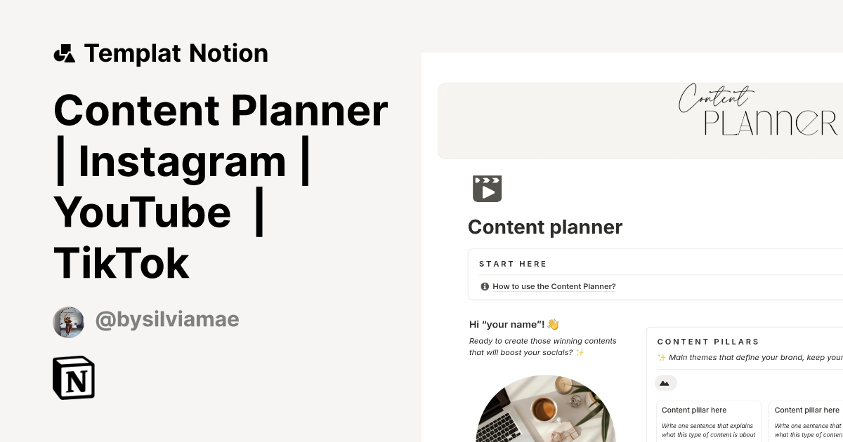 Templat Content Planner | Instagram | YouTube | TikTok | Notion Marketplace