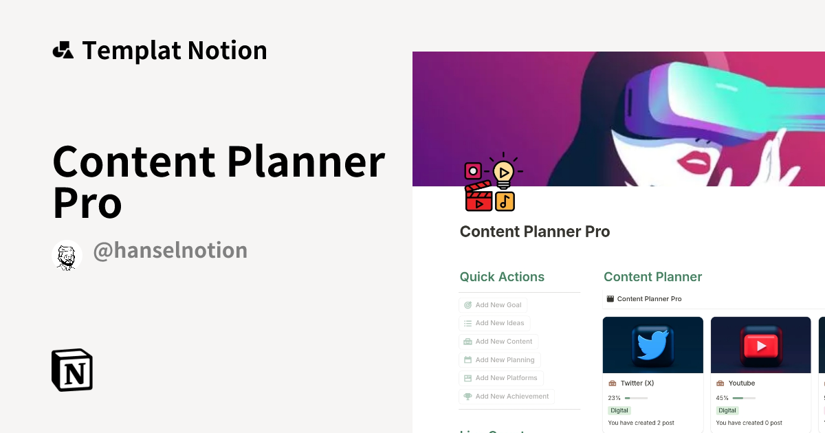 Content Planner Pro Templat oleh Hansel Systems | Notion Marketplace