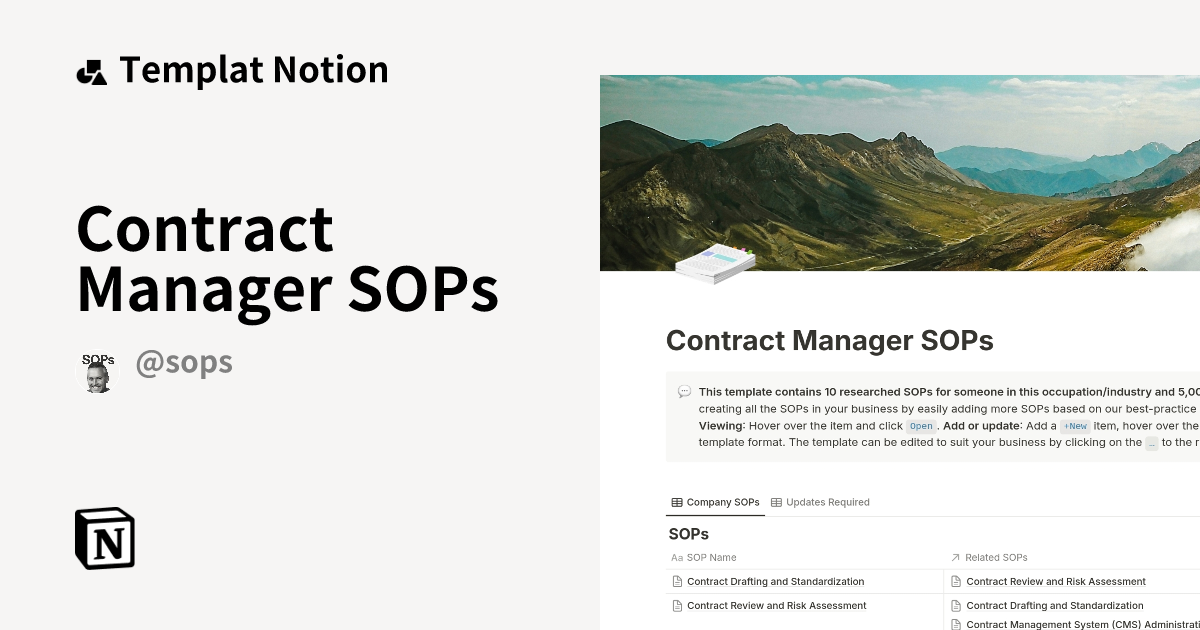 Contract Manager SOPs Templat oleh SOPs | Notion Marketplace