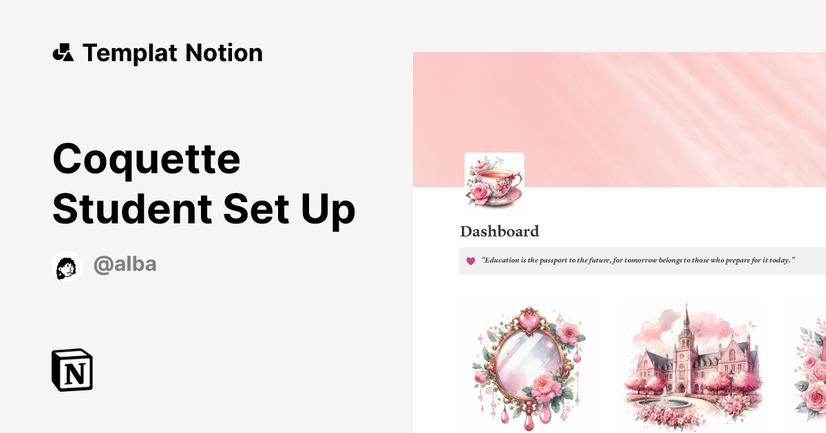 Coquette Student Set Up Templat oleh Alba Negrín | Notion Marketplace