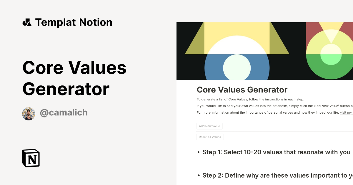 Templat Core Values Generator | Notion Marketplace