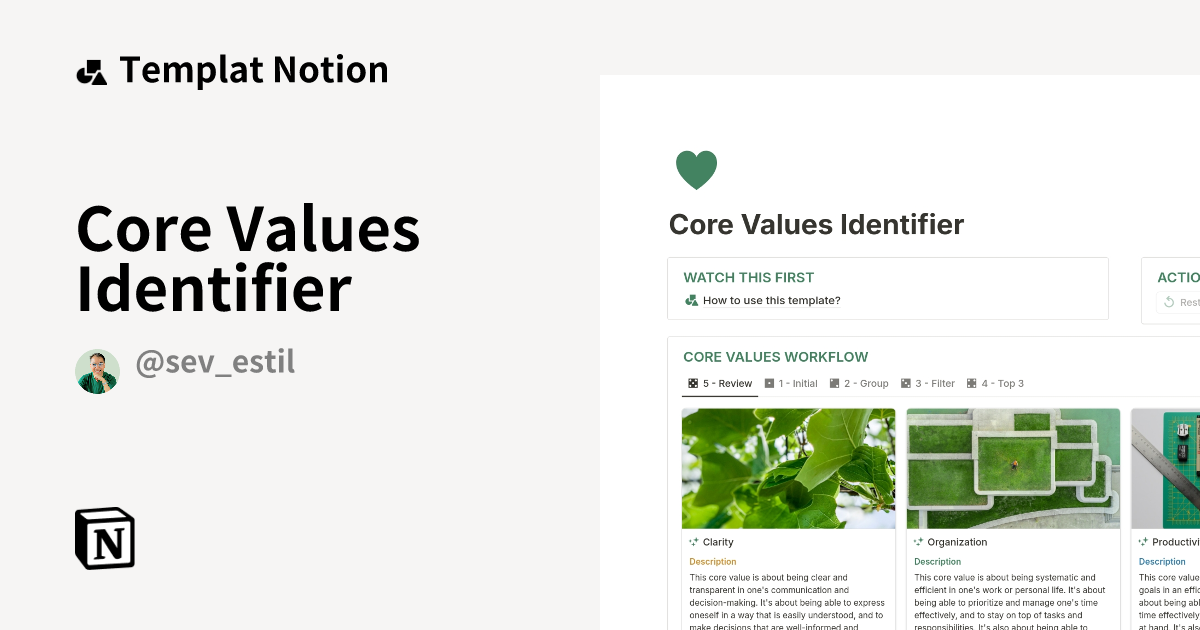 Templat Core Values Identifier | Notion Marketplace