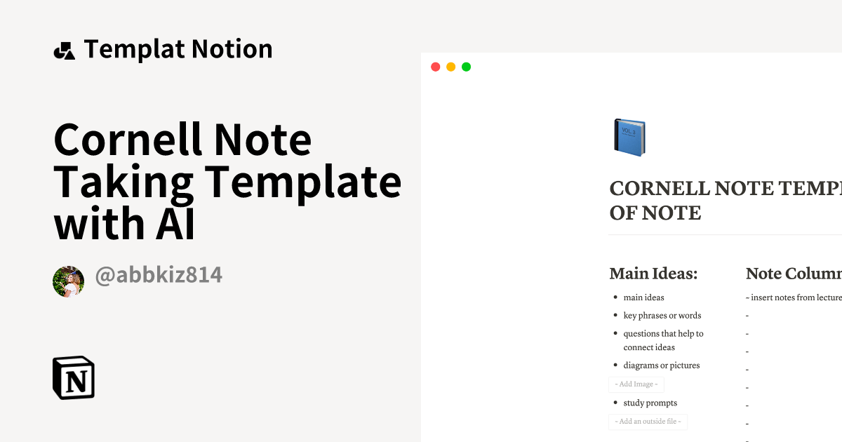 Templat Cornell Note Taking Template with AI | Notion Marketplace