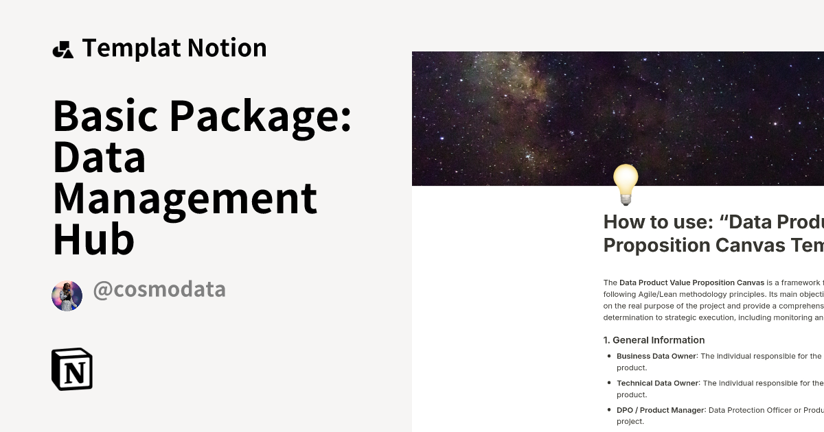 Basic Package: Data Management Hub Templat oleh Cosmodata Strategy & Management | Notion Marketplace