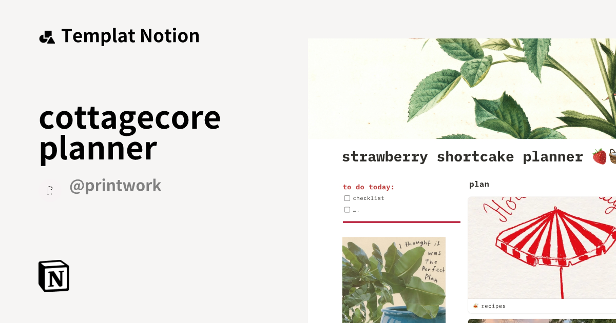 Templat cottagecore planner | Notion Marketplace
